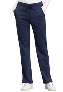 cherokee women scrubs pant workwear revolution mid rise straight leg drawstring ww005, l, navy