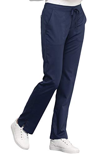 Cherokee Women Scrubs Pant Workwear Revolution Mid Rise Straight Leg Drawstring WW005, L, Navy