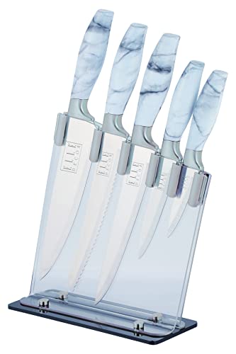 Elle Decor 5-Piece Professional Kitchen Knife Set with Block and Marble Handles