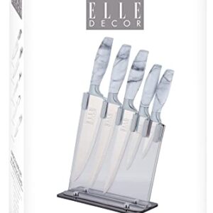 Elle Decor 5-Piece Professional Kitchen Knife Set with Block and Marble Handles