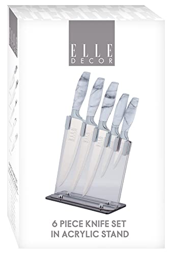 Elle Decor 5-Piece Professional Kitchen Knife Set with Block and Marble Handles