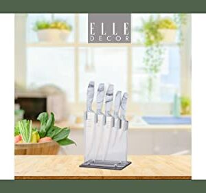 Elle Decor 5-Piece Professional Kitchen Knife Set with Block and Marble Handles