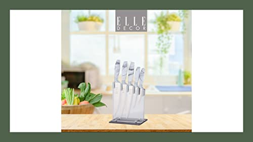 Elle Decor 5-Piece Professional Kitchen Knife Set with Block and Marble Handles