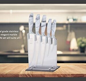 Elle Decor 5-Piece Professional Kitchen Knife Set with Block and Marble Handles