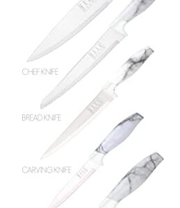 Elle Decor 5-Piece Professional Kitchen Knife Set with Block and Marble Handles