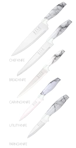 Elle Decor 5-Piece Professional Kitchen Knife Set with Block and Marble Handles