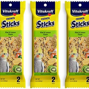 Vitakraft 3 Pack of Kiwi & Lemon Crunch Sticks for Cockatiels, 2 Sticks Each