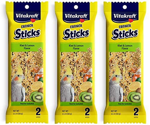 Vitakraft 3 Pack of Kiwi & Lemon Crunch Sticks for Cockatiels, 2 Sticks Each