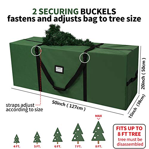 AerWo Christmas Tree Storage Bag Extra Large Christmas Storage Containers, Fits Up to 7.5 Ft Artificial Trees Heavy Duty 600D Oxford Xmas Holiday Tree Bag with Durable Handles & Dual Zipper 50in x 15in x 20in