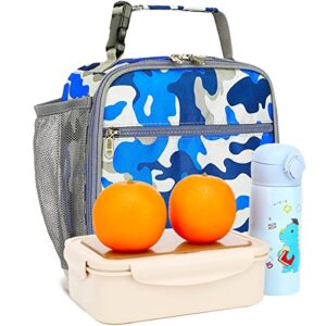 FlowFly Kids Lunch box Insulated Soft Bag Mini Cooler Back to School Thermal Meal Tote Kit for Girls, Boys, Camo