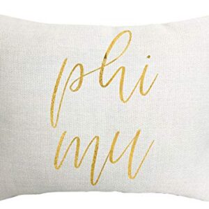 Sorority Shop Phi Mu Pillow – Gold Script Design, 12" x 16" Lumbar Pillow Sorority