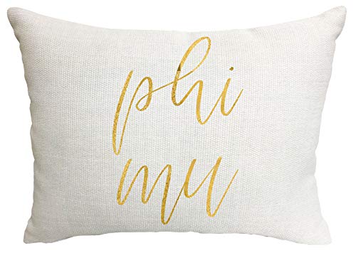 Sorority Shop Phi Mu Pillow – Gold Script Design, 12" x 16" Lumbar Pillow Sorority