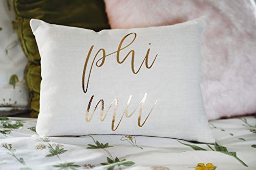 Sorority Shop Phi Mu Pillow – Gold Script Design, 12" x 16" Lumbar Pillow Sorority