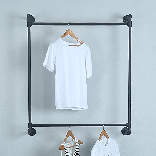 TANGGU Industrial Pipe Clothing Rack Wall Mounted,Retail Display Rack Cloths Rack,Metal Clothes Racks for Hanging Clothes,Iron Clothing Rod(31.5in,Black)