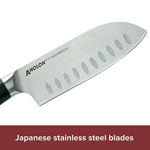 Anolon AlwaysSharp Japanese Steel Knife Block Set with Built-In Sharpener, 8 Piece