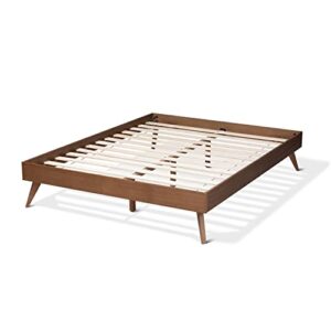 baxton studio lissette mid-century modern walnut brown finished wood queen size platform bed frame