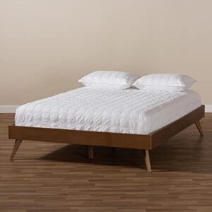 Baxton Studio Lissette Mid-Century Modern Walnut Brown Finished Wood Queen Size Platform Bed Frame