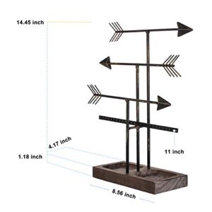 Urban Deco Arrow Jewelry Organizer Stand 4-Tier Black Jewelry Stand Necklace Organizer With Wooden Ring Holder For Jewelry Display Bracelet Holder Stand Earring Organizer For Girls - Black