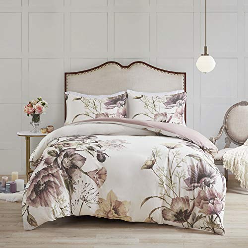 Madison Park 100% Cotton Duvet Set Beautiful Floral Design, All Season, Breathable Comforter Cover Bedding Set, Matching Shams, King/Cal King(104"x92"), Blush 3 Piece