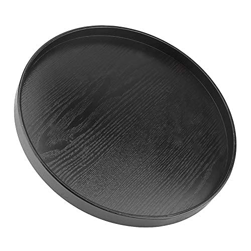 Serving Tray Black Natural Wooden Serving Round Plate with Non-Slip Surface for Tea Coffee Snack Food Meals