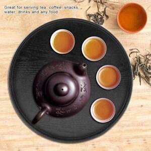 Serving Tray Black Natural Wooden Serving Round Plate with Non-Slip Surface for Tea Coffee Snack Food Meals