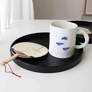 Serving Tray Black Natural Wooden Serving Round Plate with Non-Slip Surface for Tea Coffee Snack Food Meals