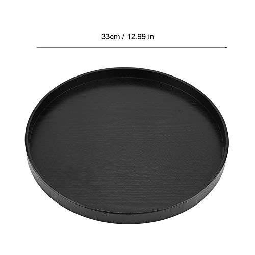 Serving Tray Black Natural Wooden Serving Round Plate with Non-Slip Surface for Tea Coffee Snack Food Meals