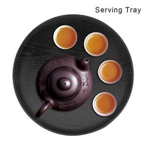 Serving Tray Black Natural Wooden Serving Round Plate with Non-Slip Surface for Tea Coffee Snack Food Meals