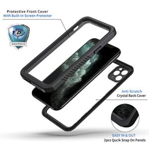 Lanhiem iPhone 11 Pro Waterproof Case, 360 Full Body Protection Underwater Dirtproof Shockproof Clear Cover with Built-in Screen Protector for iPhone 11 Pro 5.8 Inch (Black)