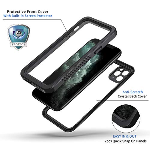 Lanhiem iPhone 11 Pro Waterproof Case, 360 Full Body Protection Underwater Dirtproof Shockproof Clear Cover with Built-in Screen Protector for iPhone 11 Pro 5.8 Inch (Black)