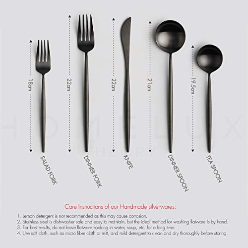 Homelux Theory 18/10 Matte Black Silverware Set Stainless Steel Black Flatware Set Black Utensil Set| 5pc Adaline Royal Modern Black Cutlery Set| BEST Flatware Set for 4 (4 sets,Black matte polish)