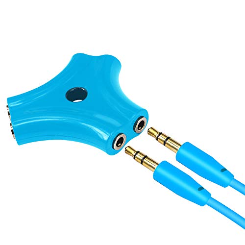 5-Way Multi Headphone Splitter, 3.5mm Audio Stereo Headset AUX Adapter 1/8” Earphone Earbuds Extension Cord, Compatible for iPod,Mp3 Player,Mobile Phone,Laptop,PC,Headphones,Speakers (Blue)