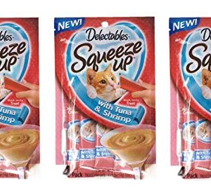 Delectables Squeeze Up Hartz Cat Treats Bundle of 3 Flavor Pouches, 2.0 oz Each (Tuna & Shrimp)