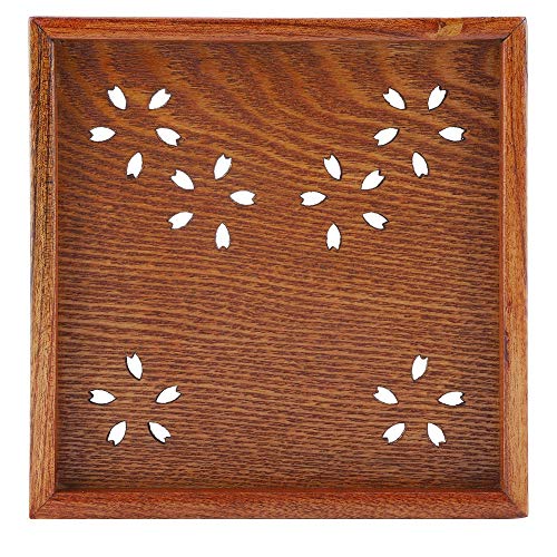 Wooden Tea Tray,Traditional Chinese Japanese Wooden Cherry Blossom Pattern Carved Hollow Square Tea Tray Coffee Fruit Snack Tray, widely Used in Restaurants, Home(18*18cm)