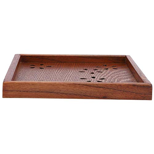 Wooden Tea Tray,Traditional Chinese Japanese Wooden Cherry Blossom Pattern Carved Hollow Square Tea Tray Coffee Fruit Snack Tray, widely Used in Restaurants, Home(18*18cm)