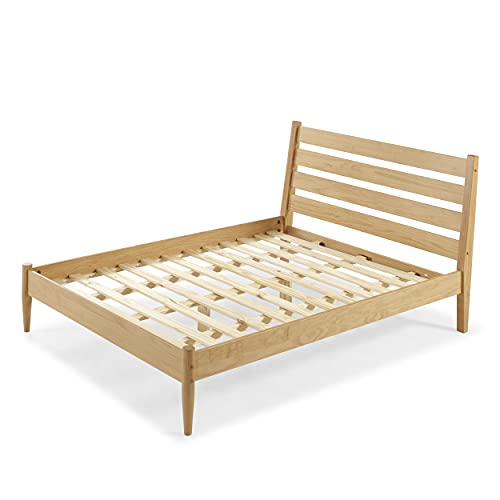 Camaflexi MidCentury Platform Bed / Solid Wood / No Box Spring Needed, Mattress Support: 12 Slats, 3 Center Supports and 2 Support Legs/ Scandinavian Oak, Queen.