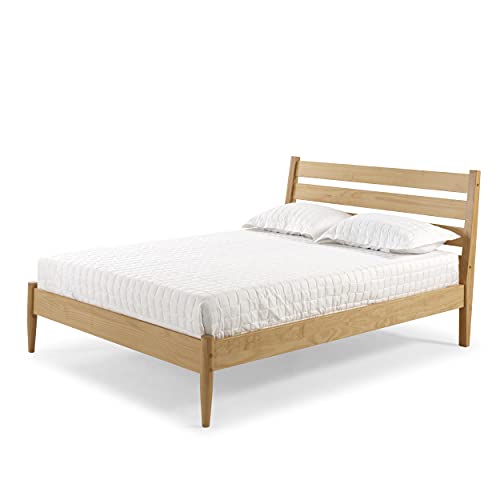 Camaflexi MidCentury Platform Bed / Solid Wood / No Box Spring Needed, Mattress Support: 12 Slats, 3 Center Supports and 2 Support Legs/ Scandinavian Oak, Queen.