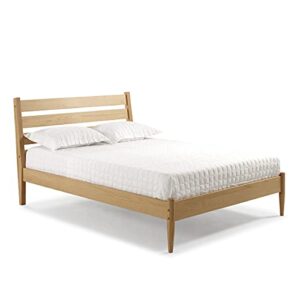 Camaflexi MidCentury Platform Bed / Solid Wood / No Box Spring Needed, Mattress Support: 12 Slats, 3 Center Supports and 2 Support Legs/ Scandinavian Oak, Queen.