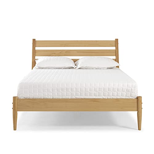 Camaflexi MidCentury Platform Bed / Solid Wood / No Box Spring Needed, Mattress Support: 12 Slats, 3 Center Supports and 2 Support Legs/ Scandinavian Oak, Queen.