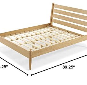 Camaflexi MidCentury Platform Bed / Solid Wood / No Box Spring Needed, Mattress Support: 12 Slats, 3 Center Supports and 2 Support Legs/ Scandinavian Oak, Queen.