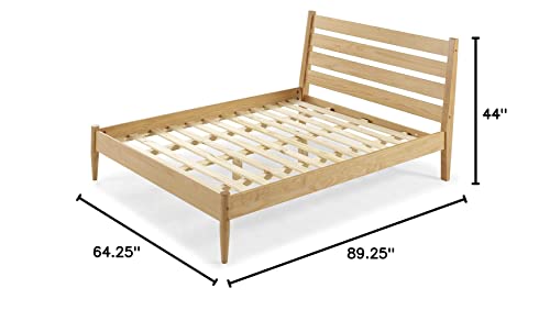 Camaflexi MidCentury Platform Bed / Solid Wood / No Box Spring Needed, Mattress Support: 12 Slats, 3 Center Supports and 2 Support Legs/ Scandinavian Oak, Queen.