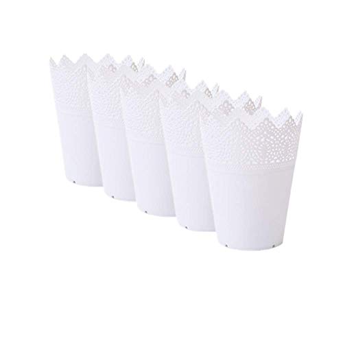 5 Pack 5.5" High Plastic Planters,Storage Bins,Planter Nursery Pots,Indoor Planter Flower Pots,Succulent/Plant Pot or Make Up Pencil Holder Pierced Flower Wedding Candle Decor Home Decor (White)