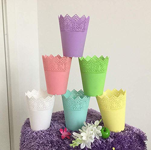 5 Pack 5.5" High Plastic Planters,Storage Bins,Planter Nursery Pots,Indoor Planter Flower Pots,Succulent/Plant Pot or Make Up Pencil Holder Pierced Flower Wedding Candle Decor Home Decor (White)