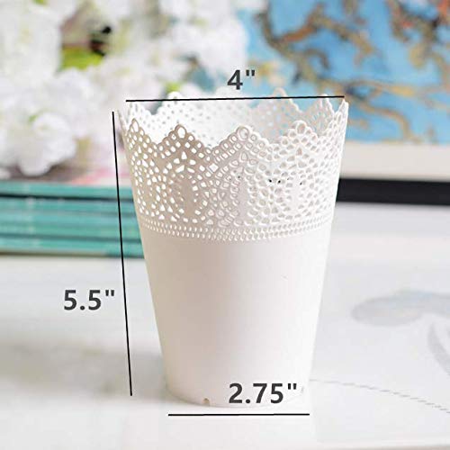 5 Pack 5.5" High Plastic Planters,Storage Bins,Planter Nursery Pots,Indoor Planter Flower Pots,Succulent/Plant Pot or Make Up Pencil Holder Pierced Flower Wedding Candle Decor Home Decor (White)