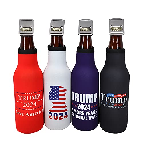 Trump 2024 Beer Bottle Insulator - Donald Trump Gifts MAGA Save America,Make Liberals Cry Again,Four More Years of Liberal Tears,Insulated Cooler Sleeve with Zipper,Built-In Removable Bottle Opener