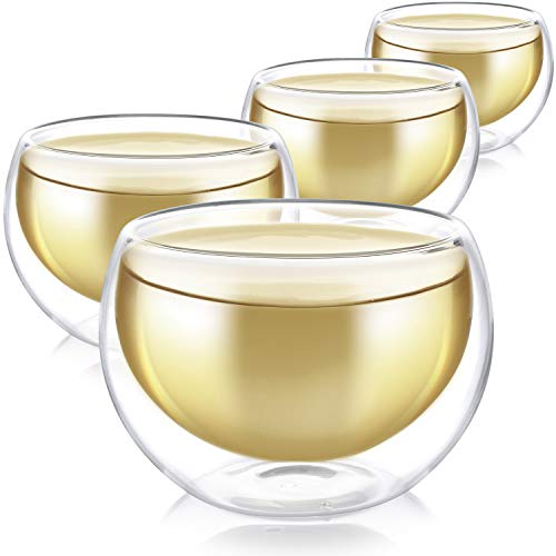 Teabloom Double Walled Cups (5 oz / 150 ml) – Set of 4 Insulated Glass Cups for Tea, Coffee, Espresso, Wine and More – Classica Teacups Collection