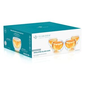 Teabloom Double Walled Cups (5 oz / 150 ml) – Set of 4 Insulated Glass Cups for Tea, Coffee, Espresso, Wine and More – Classica Teacups Collection