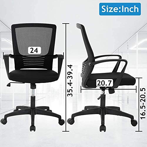 Ergonomic Office Chair with Lumbar Support Desk Chair, Task Chair with Armrest Mesh Chair Back Support, Mid Back Computer Chair Adjustable Swivel Executive Chair Comfortable Home Study Chair, Black