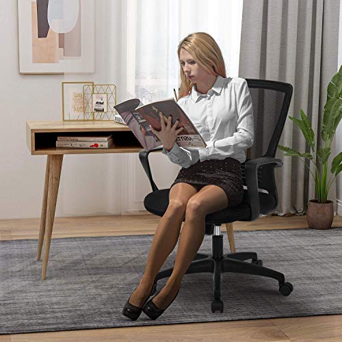 Ergonomic Office Chair with Lumbar Support Desk Chair, Task Chair with Armrest Mesh Chair Back Support, Mid Back Computer Chair Adjustable Swivel Executive Chair Comfortable Home Study Chair, Black