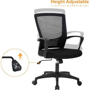 Ergonomic Office Chair with Lumbar Support Desk Chair, Task Chair with Armrest Mesh Chair Back Support, Mid Back Computer Chair Adjustable Swivel Executive Chair Comfortable Home Study Chair, Black